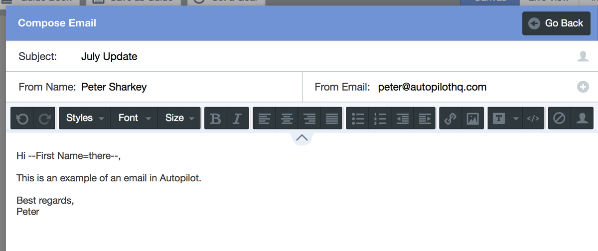Autopilot: Action - Send Email - Ortto help