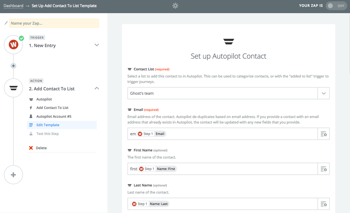 Autopilot: How to use Zapier with Autopilot - Ortto help