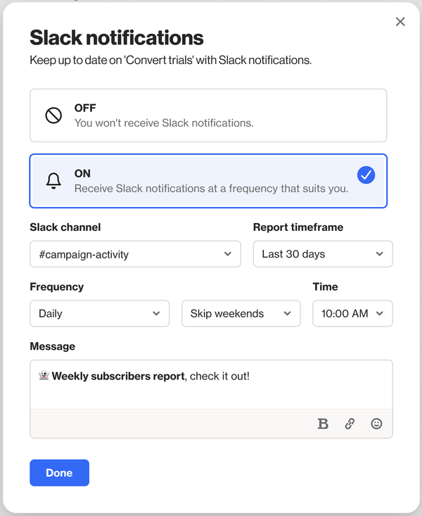 Receive Slack notifications for reports - Ortto help