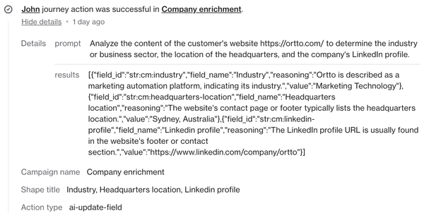 AI enrichment - Ortto help